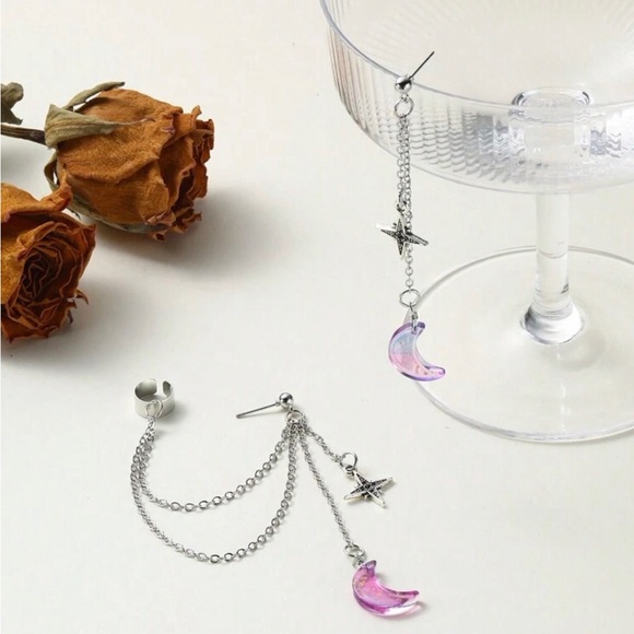 Jewelry | Ombre Moon Gold Flake Marcasite Star Dripping Chains Ear Cuff ...